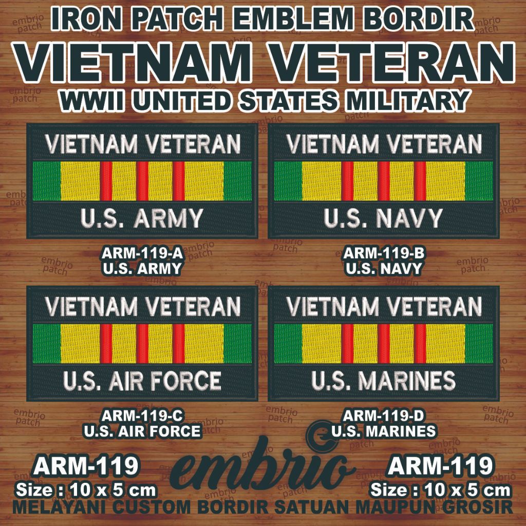 Jual ARM-119 Patch VIETNAM VETERAN WWII Patches US ARMY NAVY MARINE ...