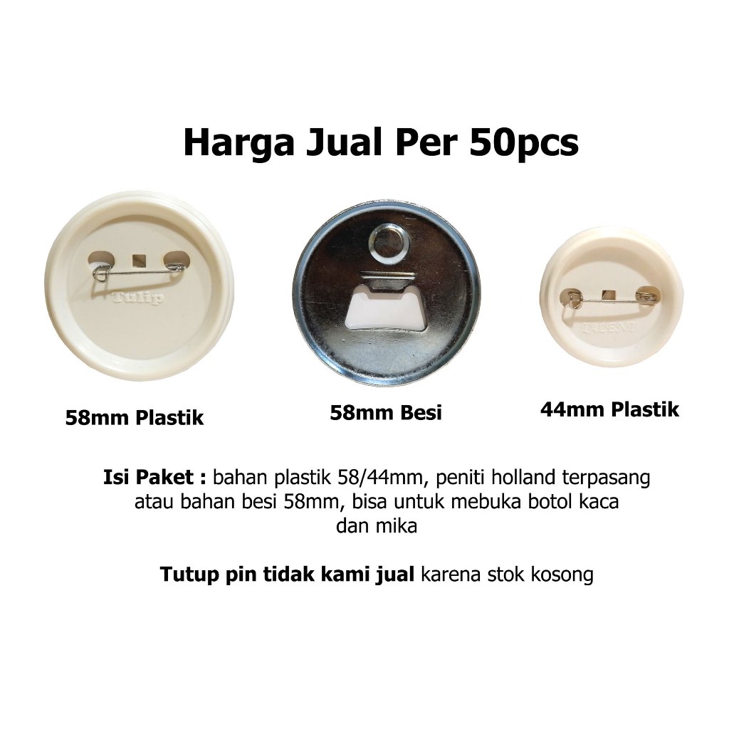 Jual Bahan baku pin peniti 44mm & 58mm bahan Plastik - pin besi Plus ...