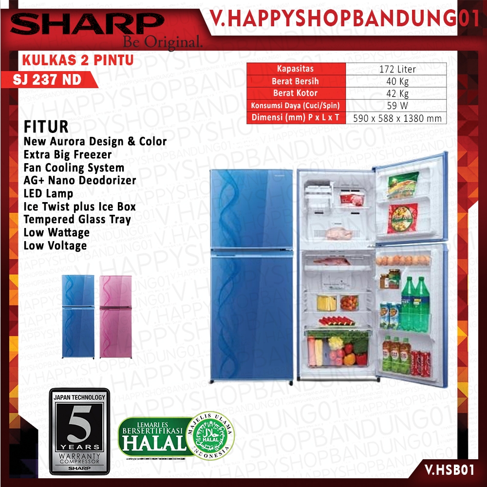 Jual Kulkas Sharp 2 Pintu tanpa bunga es Refrigerator SJ-237 nd garansi ...