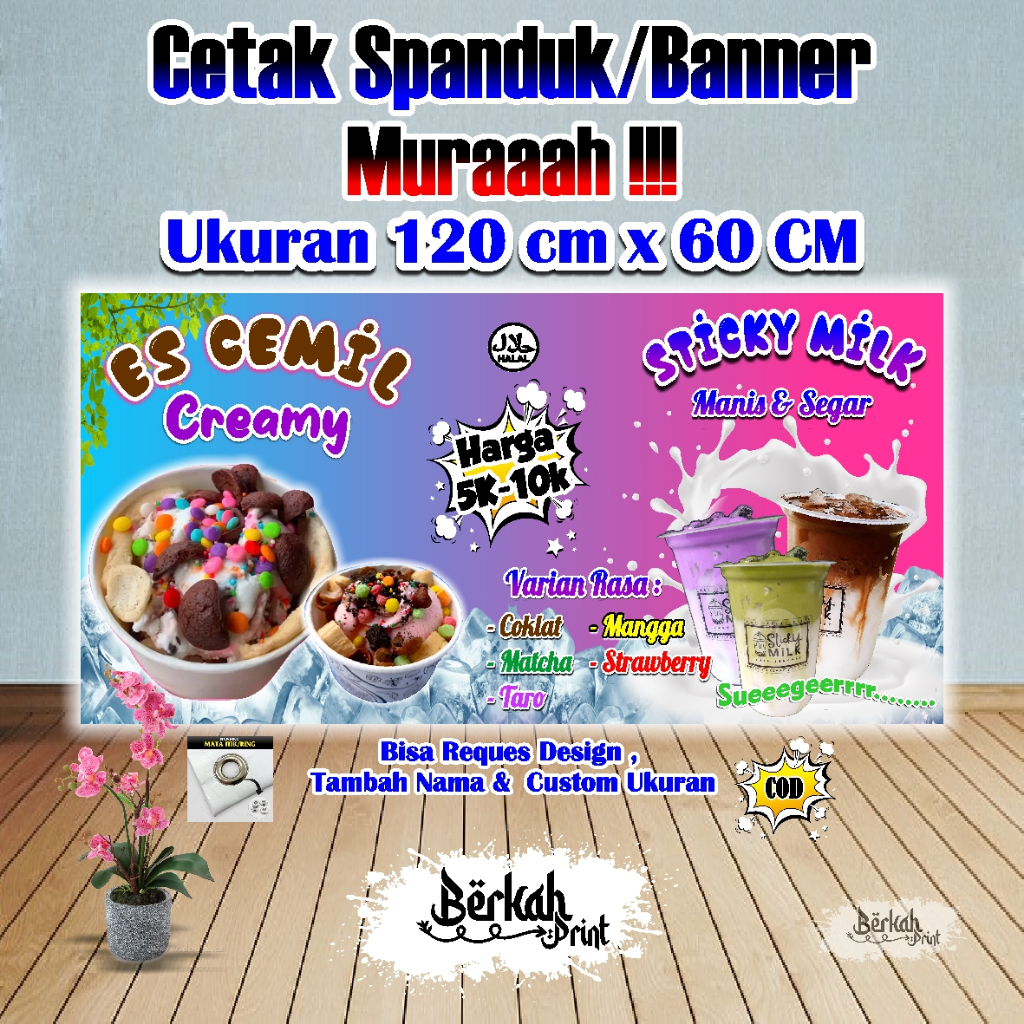 Jual Spanduk Banner Es Cemil & Sticky Milk Ukuran 120 cm x 60 cm ...