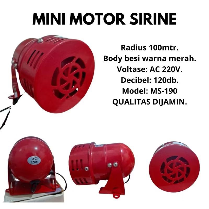 Jual Mini Motor Sirine Siren Alaram MS-190 220V AC/Sirine motor alarm ...