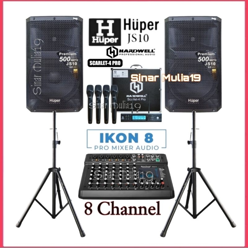 Jual Paket Sound System Speaker Huper JS10 Mixer BareTone Ikon 8 Mic ...