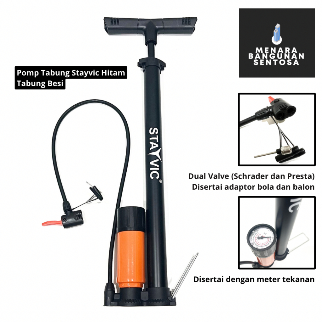 Jual Pompa Angin Hitam Manual Tabung + Meter - Sepeda - Motor - Ban ...