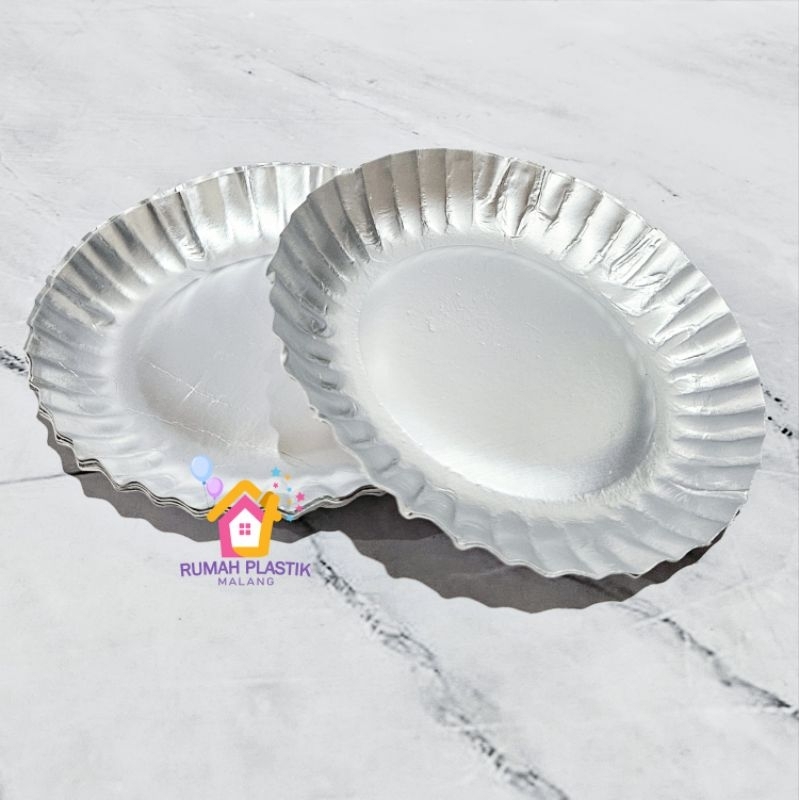 Jual piring kertas kue silver alas tart cake kecil potong ulang tahun ...