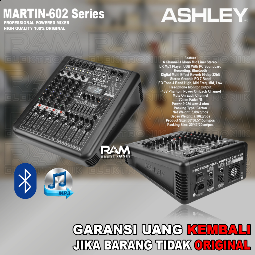 Jual Power Mixer 6 Channel ASHLEY MARTIN 602 | MARTIN620 Original 2 x 280 Watt | Shopee Indonesia
