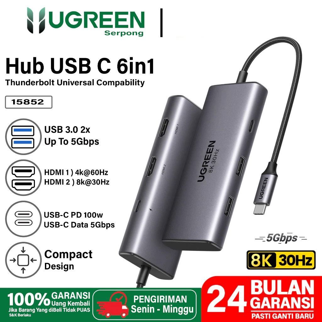 Jual UGREEN 6-IN-1 / 7-In-1 / 5-IN-1 / 10-IN-1 Usb-C Hub Multifuntion Adapter HDMI VGA LAN ...
