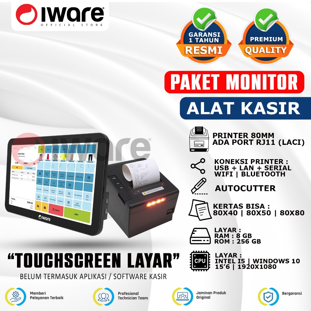 Jual Iware Monitor Touchscreen Window Intel i5 8/256GB With Printer ...