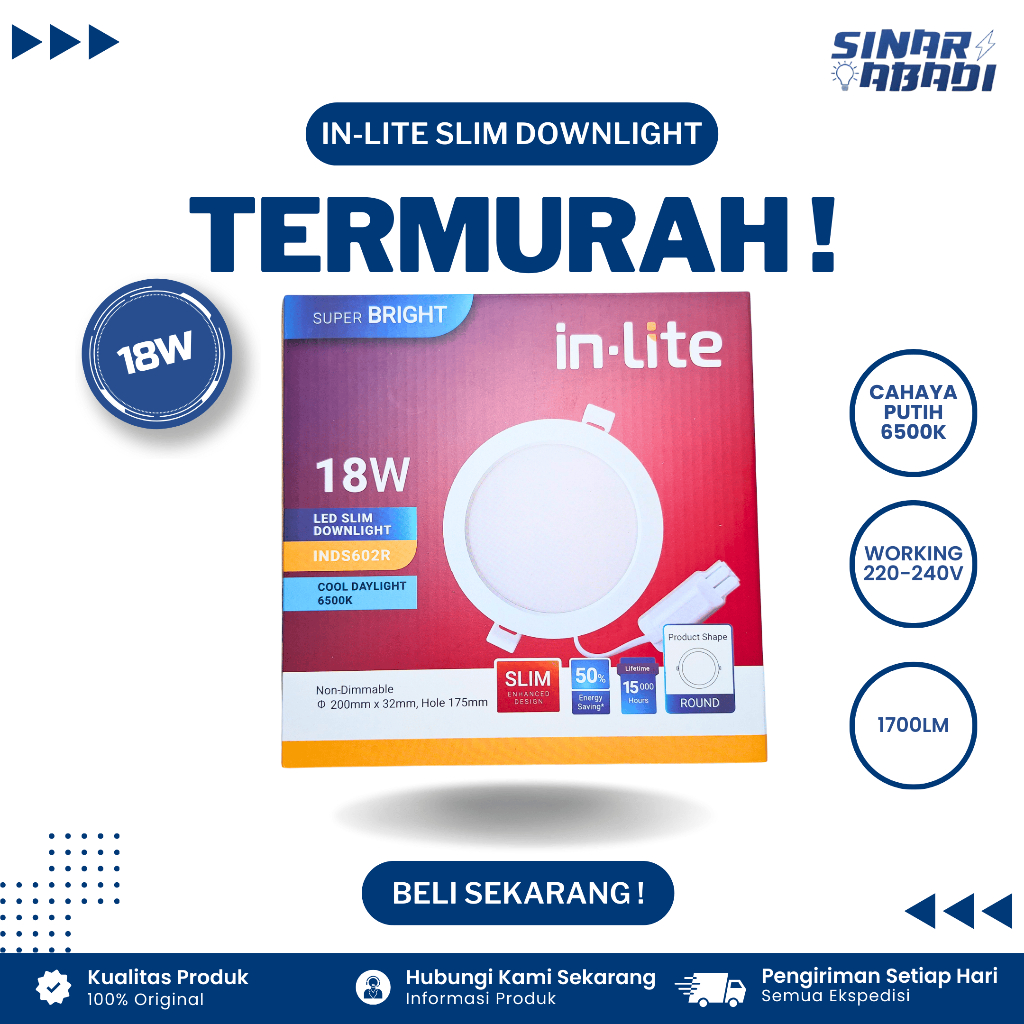 Jual Inlite LED Downlight Slim 18W Inbow 6500K (Putih) | Shopee Indonesia