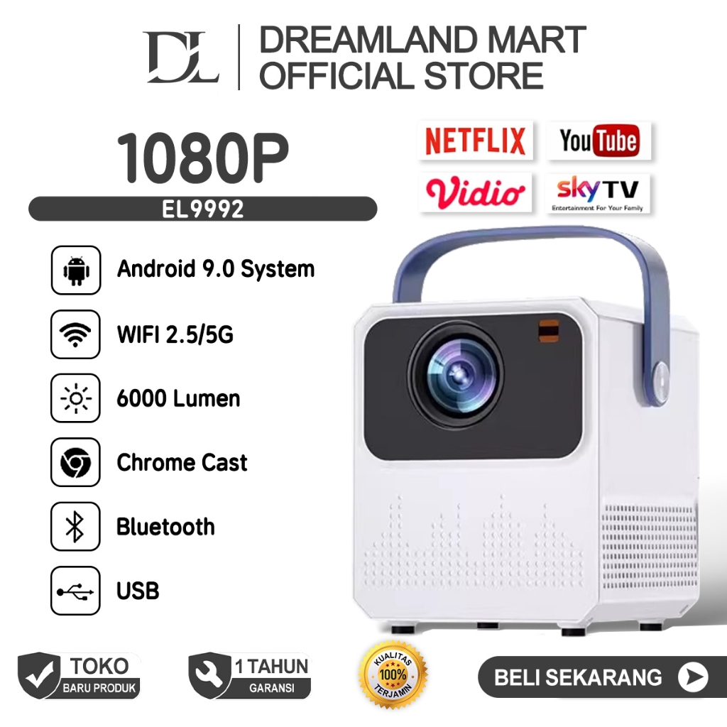 Jual DL TV T2mini 6000 Lumen 4K HD Bluetooth Smart Projector Android 9 2G+16G mini portable ...