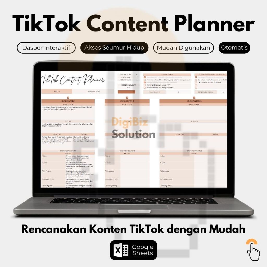 Jual [T034] TikTok Content Planner Google Sheet Spreadsheet Template – Perencanaan Konten Harian ...