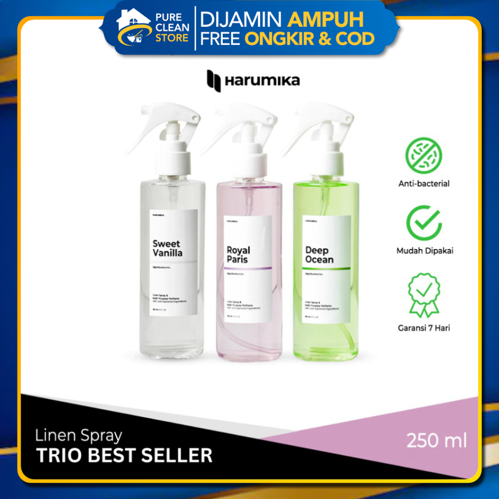 Jual HARUMIKA LINEN SPRAY ANTI BACTERIAL (BUY 1 GET 3) PAKET TRIO 250ML ...