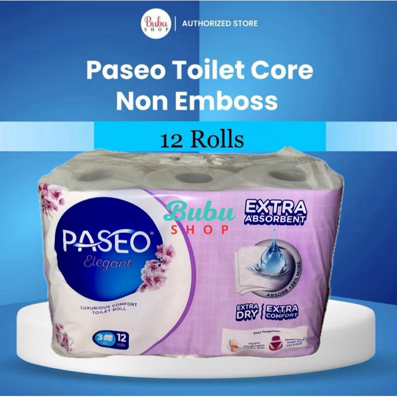 Jual Tissue PASEO Toilet elegant core emboss 12 roll 300 sheets 3 ply ...