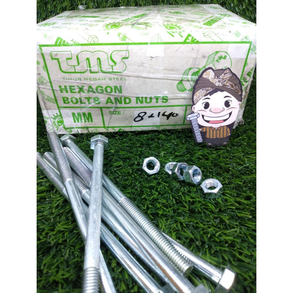 Jual Baut Mur Besi Baut Mur Hexagon Besi M8X140 Putih P1.25 (Kunci 13 ...