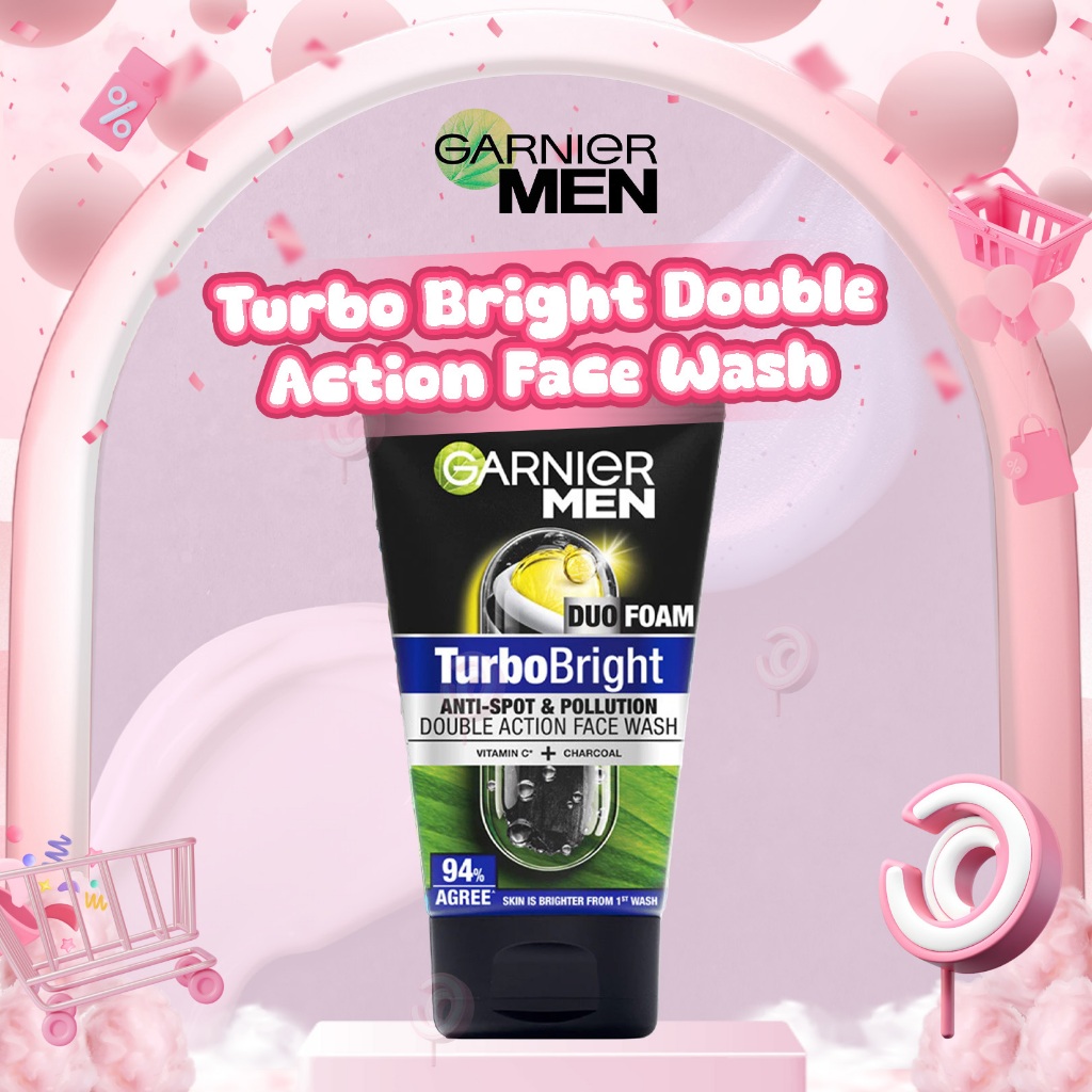 Jual GARNIER MEN - TURBO BRIGHT ANTI-POLLUTION & SPOTS DOUBLE ACTION FACE WASH DUO FOAM ( 100 ml ...