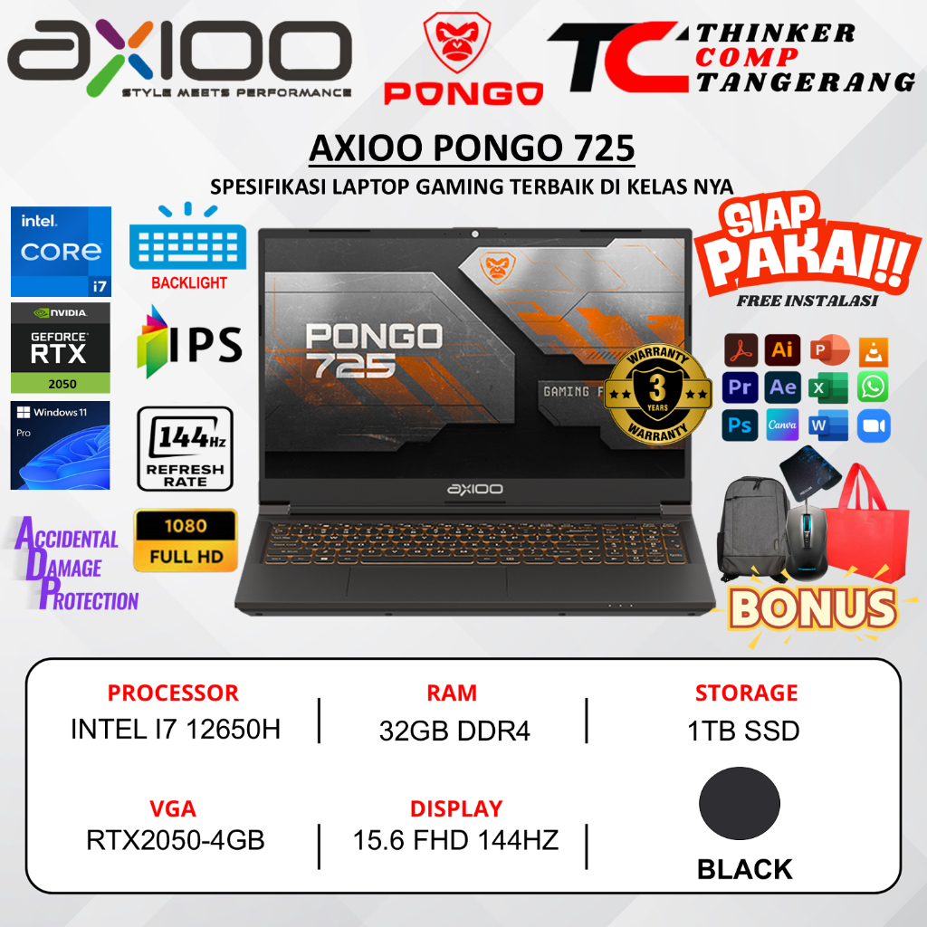 Jual Laptop Gaming Baru Axioo PONGO 725 Intel Core i7 12650H 16GB 512GB ...
