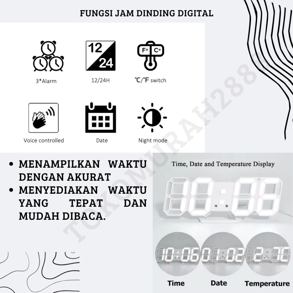 Jual JAM DINDING DIGITAL LED/JAM MEJA-ALARM-SUHU/JAM 3D BESAR MODERN ...