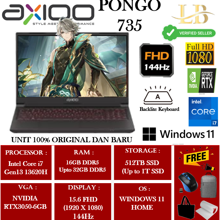 Jual Laptop Gaming Axioo Pongo 735 Intel i7 13620H 16GB 512GB RTX3050 ...