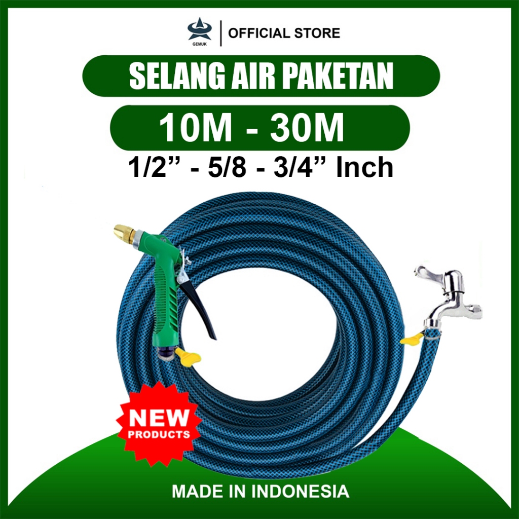 Jual GEMUK Selang Air Cuci Motor 30 Meter 1/2 5/8 3/4 Sepaket Selang Air Anti Lumut Hijau Dengan ...