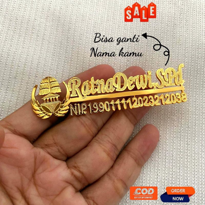 Jual bros nama custom bros nip bros elegant bros lapis emas logo korpri ...