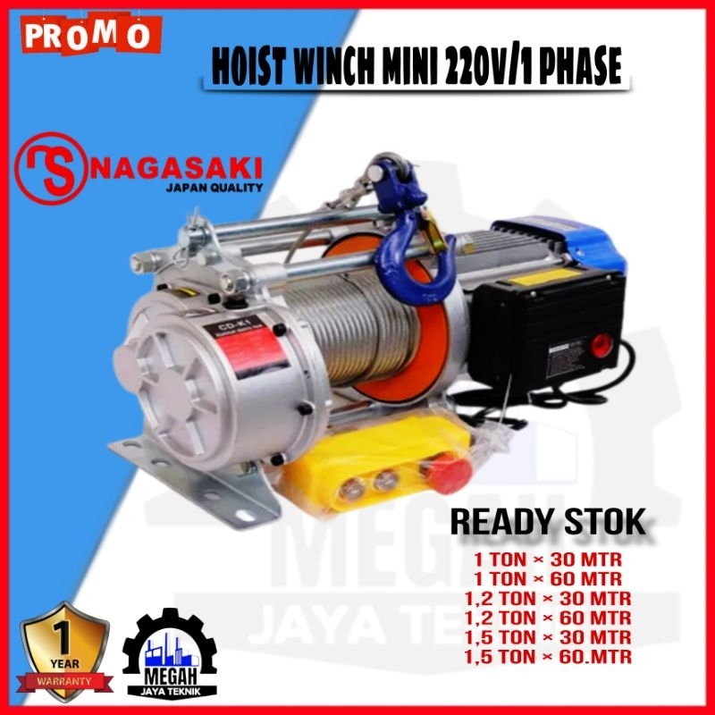 Jual ELECTRIC HOIST WINCH MINI KAPASITAS 600 KG - 1200 KG × 30 MTR 220V ...