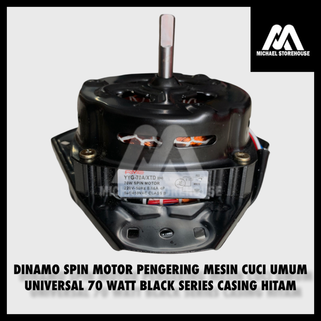 Jual DINAMO SPIN MOTOR PENGERING MESIN CUCI UMUM UNIVERSAL 70 WATT BLACK SERIES CASING HITAM ...