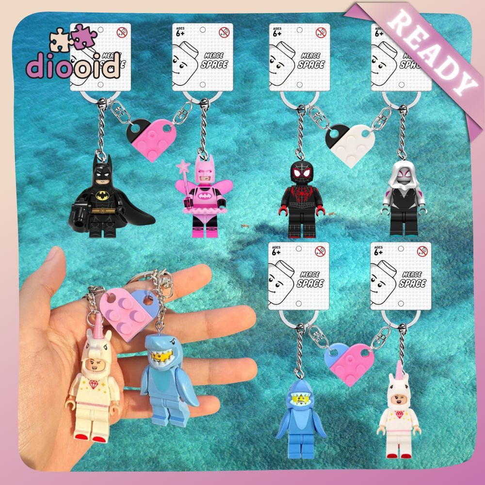 Jual [COD]Merge Matching Lego Keychains Pink Unicorn & Blue Shark ...