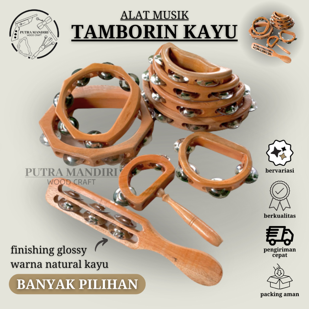 Jual Tamborin Kayu Kecrekan Kayu Alat Musik Perkusi Tambourine Kecrek ...
