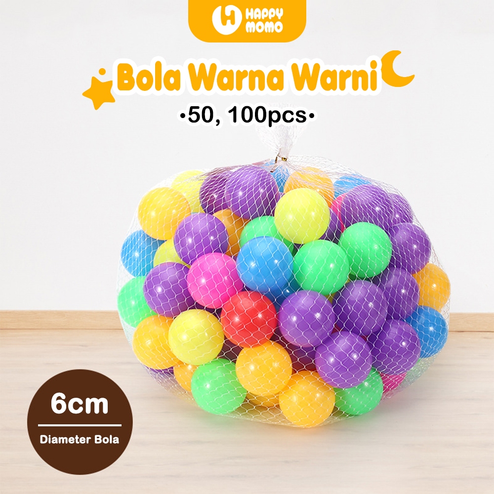 Jual 𝗛𝗔𝗣𝗣𝗬 𝗠𝗢𝗠𝗢 Mainan anak bola warna warni isi 50, 100 playground ...