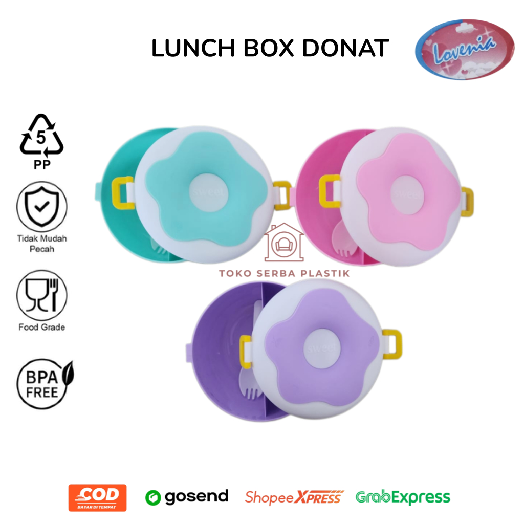 Jual Lunch Box Donat Besar 1 Set dengan Sendok / Kotak Tepak Bekal ...