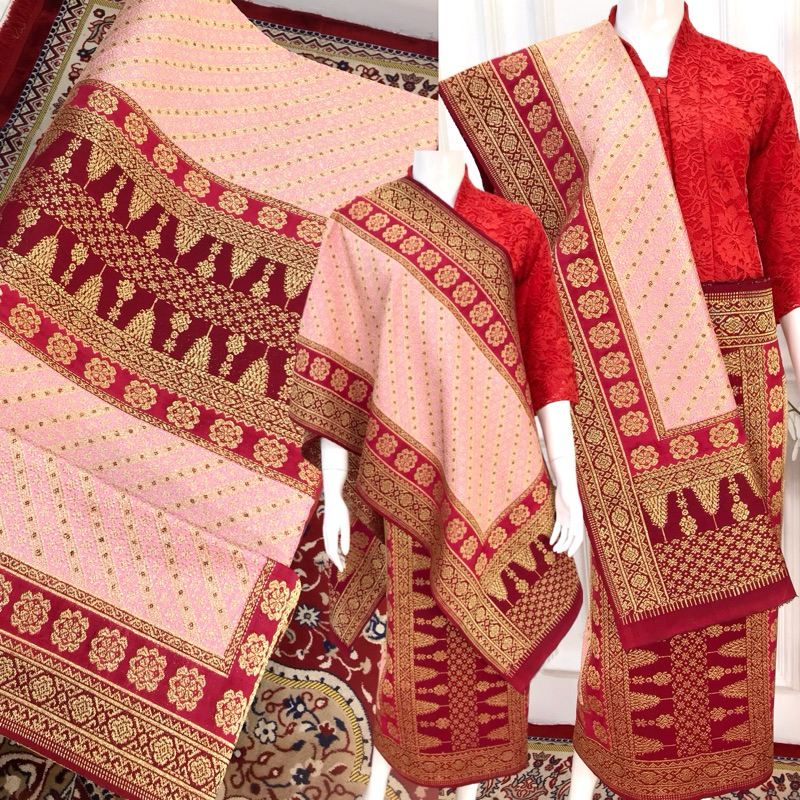 Jual SONGKET PANCAWARNA ORI MERAH GOLD TERBARU | Shopee Indonesia