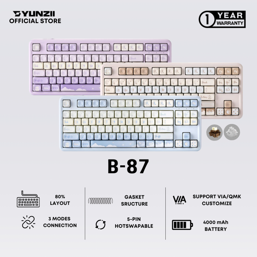 Jual Yunzii B87 / B-87 Mechanical Keyboard 3in1 Connection With QMK/VIA | Shopee Indonesia