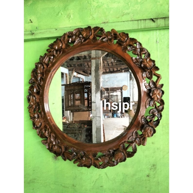 Jual pigura cermin bulat ukir bunga kayu jati | Shopee Indonesia