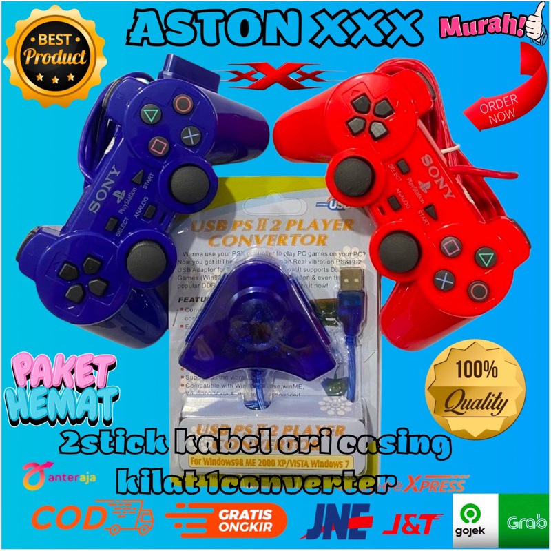 Jual Stick ps2 warna stabilo paket(stick 2pcs)(converter 1pcs)promo ...