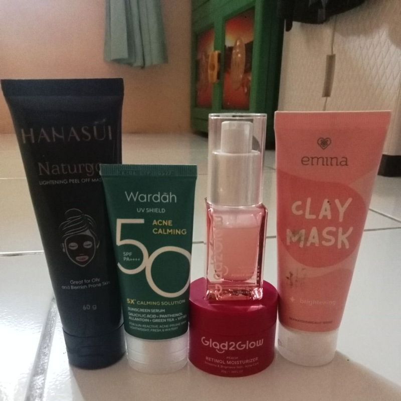Jual prelove 1 paket. (masker hanasui, sunscreen wardah acne calming ...