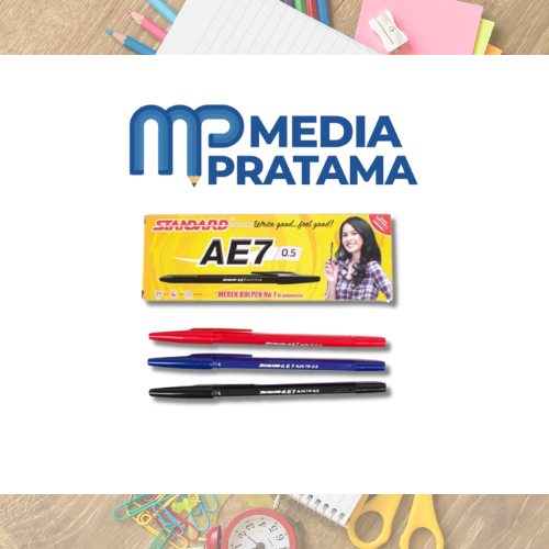 Jual BALLPOINT AE7 merk STANDART warna biru merah hitam MURAH | Shopee ...