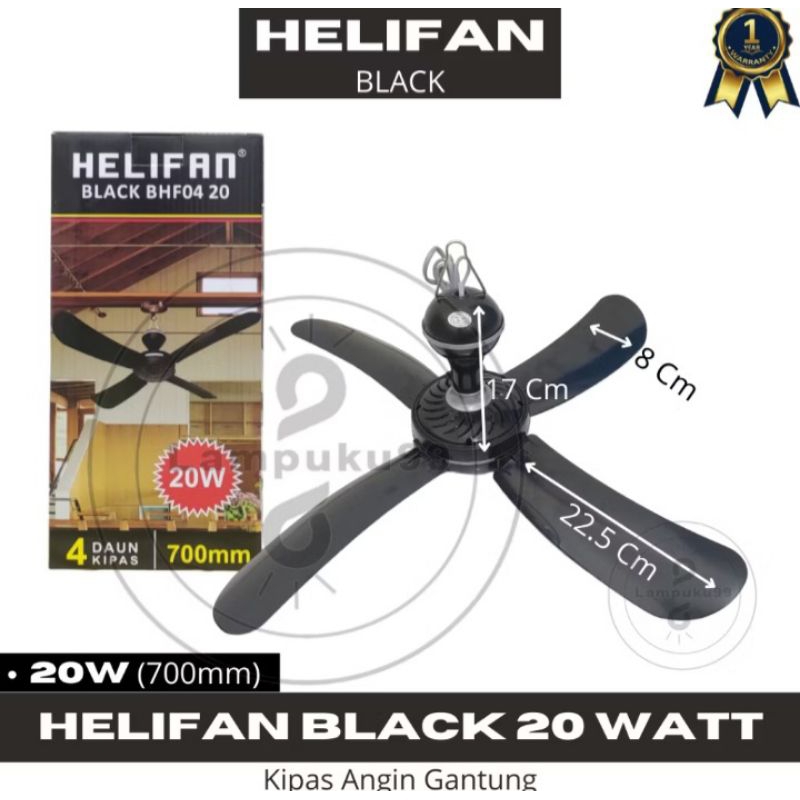Jual Helifan Hitam Black Kipas Angin Gantung 4 Baling 20 Watt | Shopee ...
