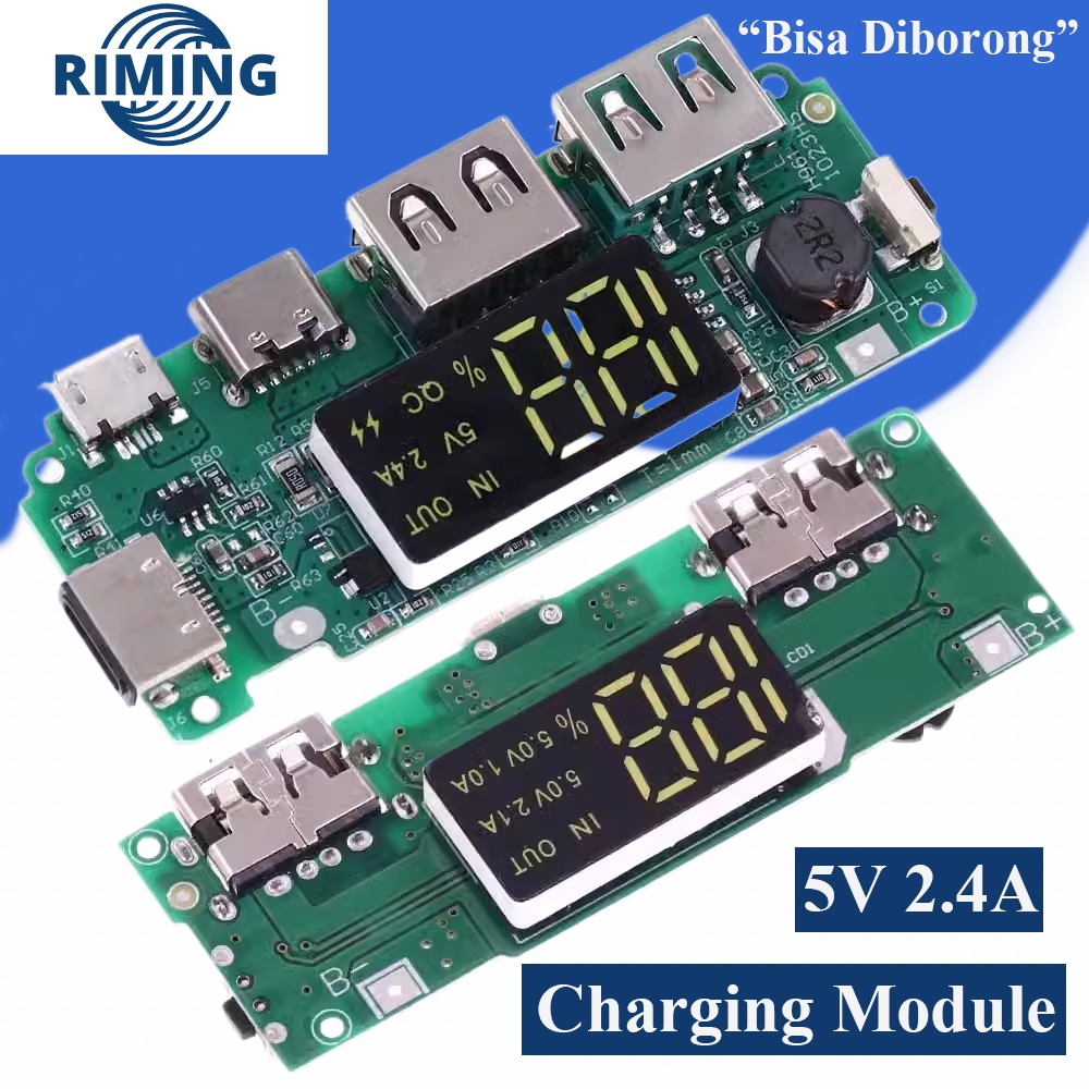 Jual LED Dual USB 5V 2.4A Micro/Type-C USB Mobile Power Bank 18650 Charging Module Lithium ...