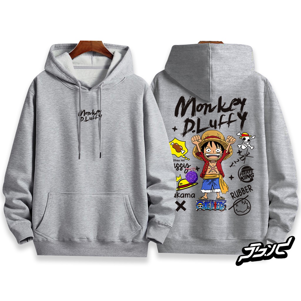 Jual Hoodie Pria Anime One piece Luffy Jumper Hitam Bahan Tebal ...