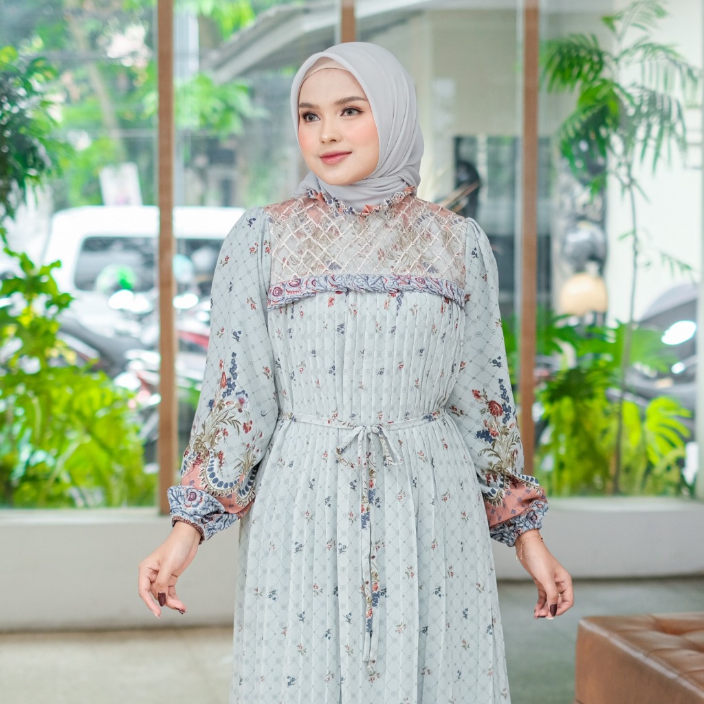 Jual Demore Fatya Pleats Maxi Abaya Motif Mix Brukat Dress Lebaran ...