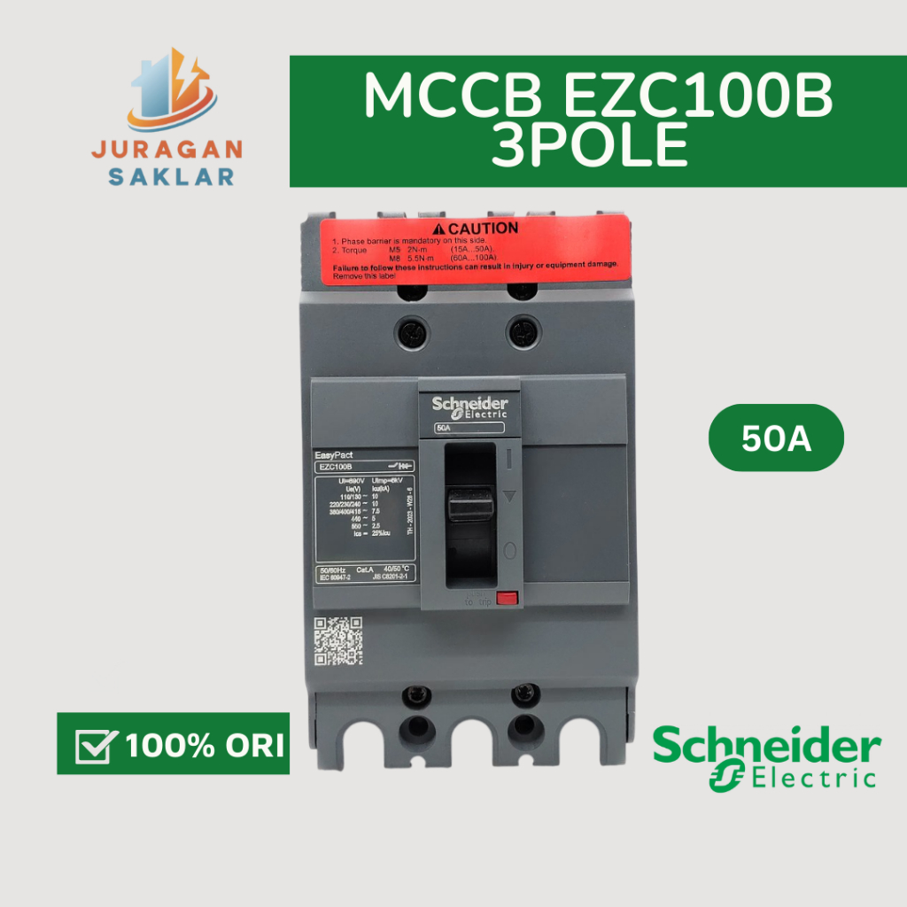 Jual ORIGINAL SCHNEIDER BREAKER MCCB NFB EZC EZC100B 3P 50A 7,5KA | Shopee Indonesia