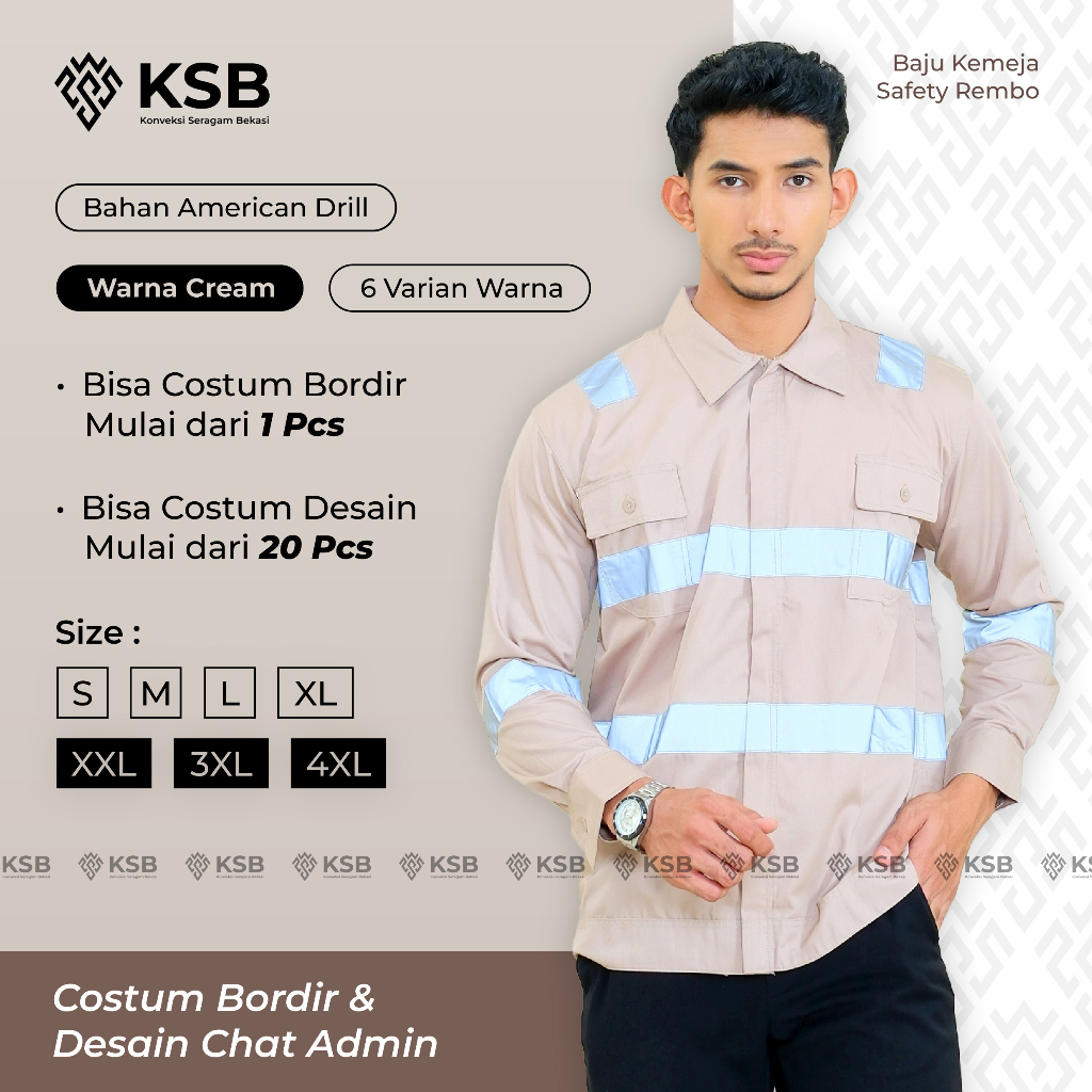 Jual Baju Kemeja Safety Rembo Resleting Lengan Panjang Seragam Kerja ...