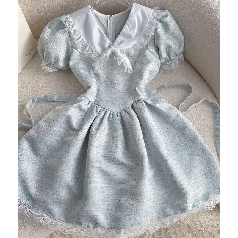 Jual BENE DRESS KOREAN STYLE CUTE BLUE DRESS | Shopee Indonesia