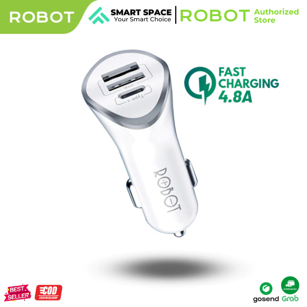 Jual ROBOT Car Charger 3 Port Fast Charging Mobil Type C Micro Adapter ...