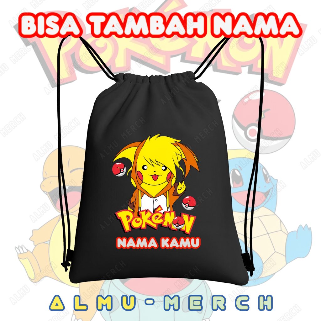 Jual Tas Serut Anak Motif POKEMON PIKACHU / TAS SERUT ANAK GRATIS NAMA ...