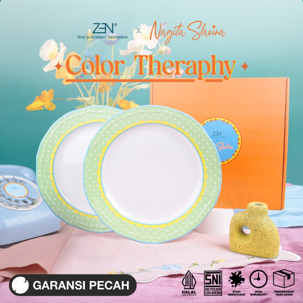 Jual ZEN X Nagita Slavina Piring Makan Keramik Polka Green Color ...