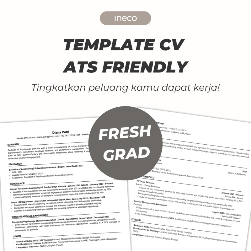 Jual Template CV Resume Fresh Graduate ATS Friendly | Bonus Tips and ...