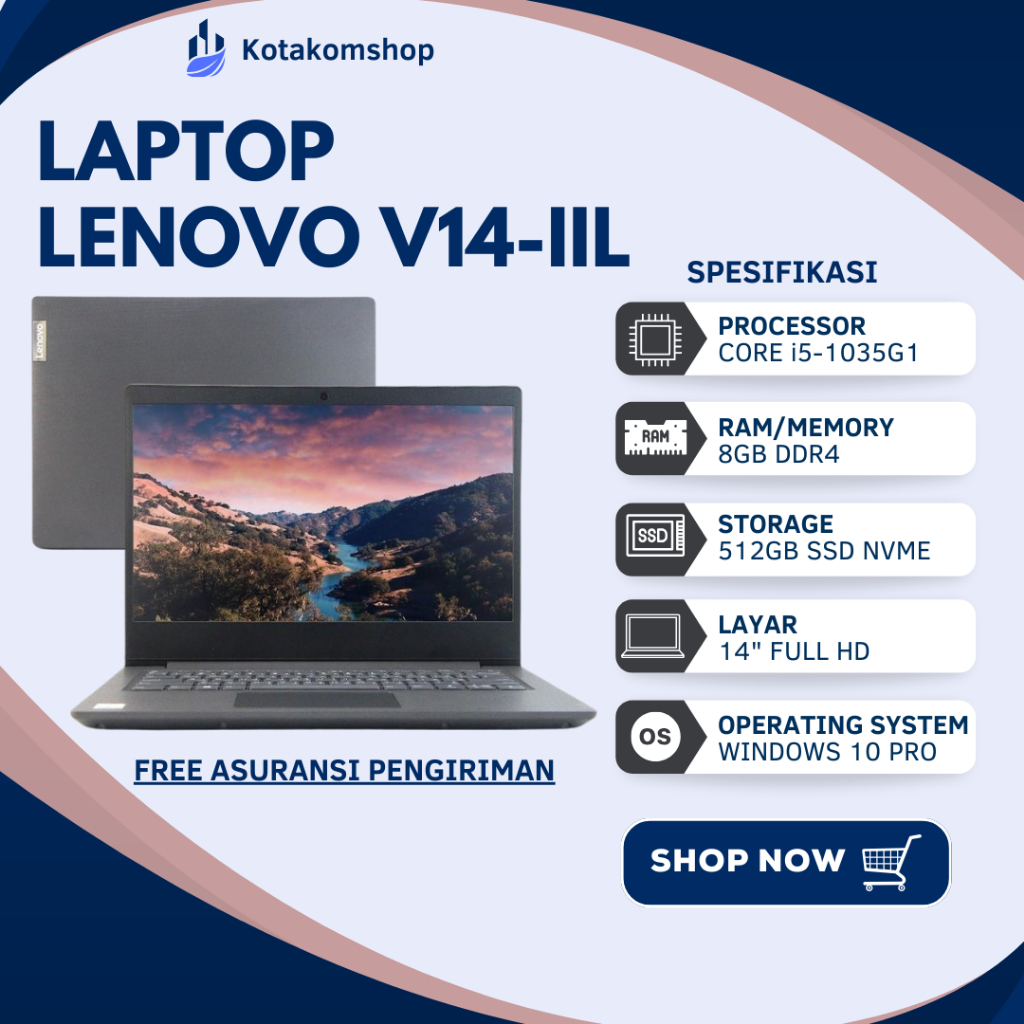 Jual Laptop Lenovo V14-iil core i5-1035G1 ram 8gb ssd 512gb nvme 14" fhd windows 10 pro | Shopee ...
