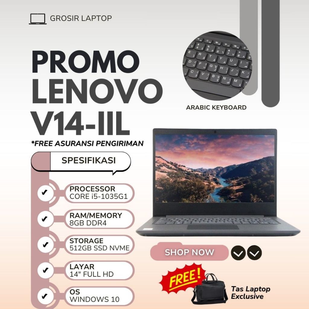 Jual Laptop Lenovo ideapad v14-iil core i5-1035G1 ram 8gb ssd 512gb nvme 14" fhd windows 10 pro ...