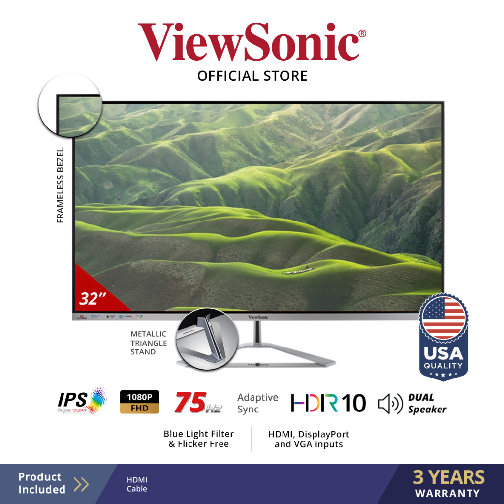 Jual ViewSonic 32" Monitor VX3276-MHD-3|FHD|IPS| Frameless Bezel ...
