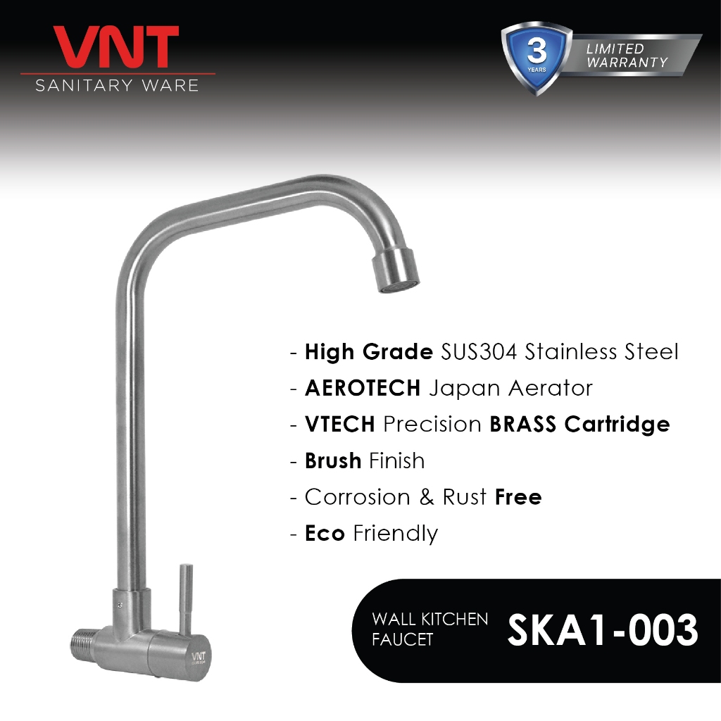 Jual VNT Keran Cuci Piring Leher Angsa SKA1-003 Stainless Kran Air Tembok Sink Dapur | Shopee ...
